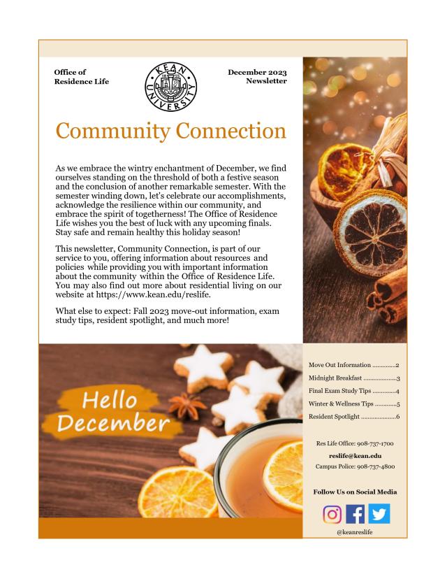 Residence Life Newsletters | Kean University