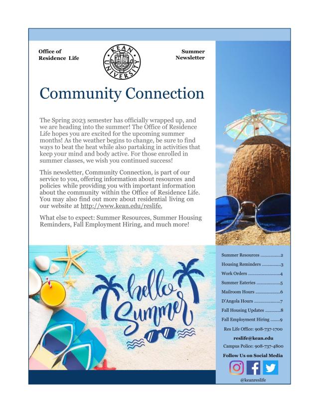 Residence Life Newsletters | Kean University